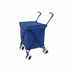 VersaCart Transit -The Original Patented Folding Shopping and Utility Cart, Water-Resistant Heavy-Duty Canvas with Cover, Double Front Swivel Wheels, Compact, Transport Up to 120 Pounds, Blue