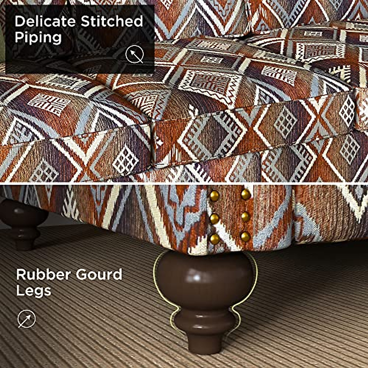 HONBAY Upholstered Sofa 3 Seater Couch with Rolled Arms, Traditional Sofa Couch with Nailhead Trim Sofa for Living Room