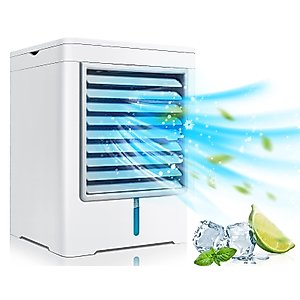 Off Paper Personal Air Conditioner Mini AC, 3 Speeds 450ML Water Tank Room Evaporative Air Cooler Cooling Fan with Timer, Aromatherapy Notch, Spray Function, Portable AC Units for Rooms and Office