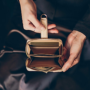 Vaultskin BELGRAVIA Women's Small Zippered Leather Wallet, Luxury RFID-Blocking Mini Purse for Cash and Cards in Champagne