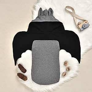 puseky Baby Cute Bat Sleeping Bag Newborn Hooded Swaddle Blanket Sack Crib Wrap for Boys and Girls Dark Gray
