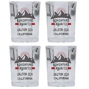 R and R Imports Salton Sea California Souvenir 2 Ounce Square Base Liquor Shot Glass Adventure Awaits Design 4-Pack