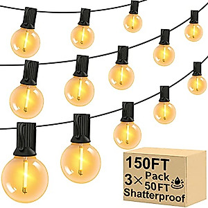 GHUSTAR 150FT Outdoor LED String Lights, G40 Patio Lights with 75pcs Bulbs 1W, Waterproof Shatterproof Dimmable Globe Outside Hanging Lights for Backyard, Cafe & Bistro