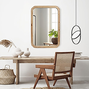 Wood Farmhouse Mirror, 24" x 36" Wall Mounted Ractangle Rustic Mirror for Foyer, Living Room, Bedroom, Bathroom