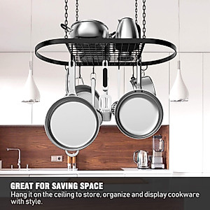 Kaptron Pot Rack Ceiling Mount Cookware Pan Rack Hanging Hanger Organizer Storage with 10 Pot Hooks - Multi-Purpose Organizer Holder for Home, Restaurant, Kitchen Cookware, Utensils, Household