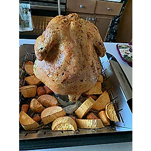 Beer Can Chicken Holder Combo with Free Meat Thermometer- Vegetable Grill Basket-BBQ Grilling Gifts for Men Accessories-Roaster Rack - Vertical Stand for Kabob-Fish-Turkey-Fits Outside Smoker
