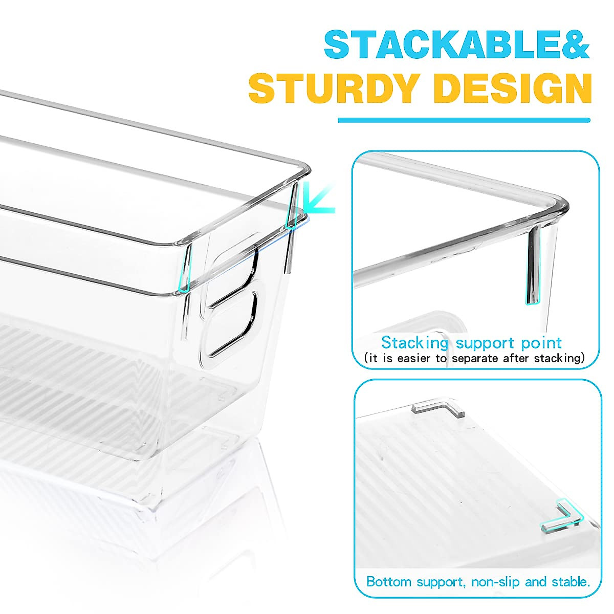 VZKAH Clear Plastic Organizer Bins 【6-Pack】– Shelf Storage Bins or Kitchen Organizing – Fridge Organizer, Pantry Organization and Food Storage Bins,Cabinet Organizers (9.32" L*5.23" W*4.52" H)