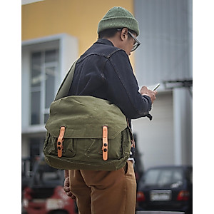 Gootium Canvas Messenger Bag - Vintage Shoulder Bag 16" Laptop Sleeve Bag Courier Style Purse Crossbody Campus Work Bag, Olive