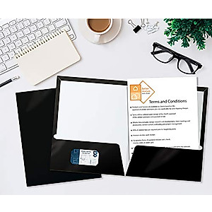 2 Pocket Glossy Laminated Black Paper Folders, Letter Size, Black Paper Portfolios by Better Office Products, Box of 25 Black Folders