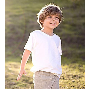Burt's Bees Baby Baby Boys' T-Shirts, S_et of 3 Organic Long V-Neck Tees, White/Grey/Navy Short Sleeve, 12 Months