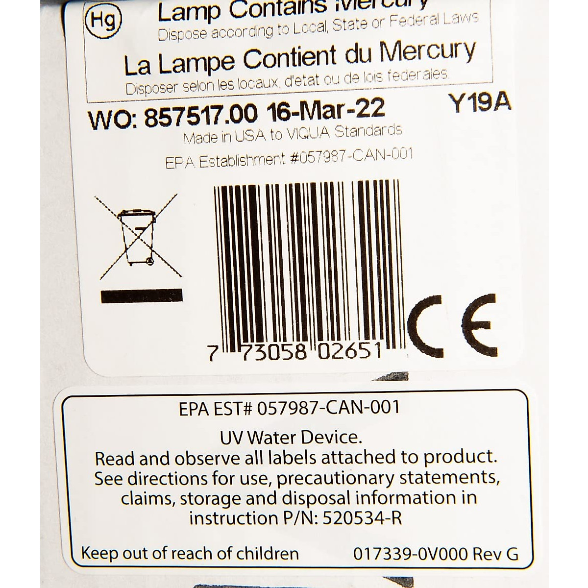 Viqua S36RL Replacement UV Lamp