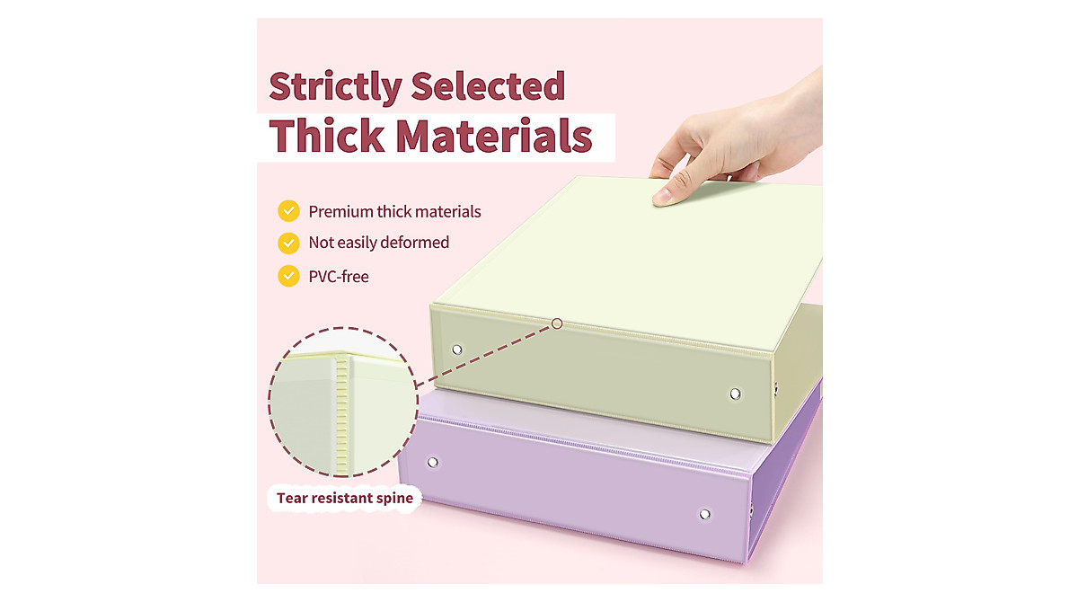 SUNEE 3 Ring Binder 2 Inch 4 Pack - Pastel, PVC-Free Office & School