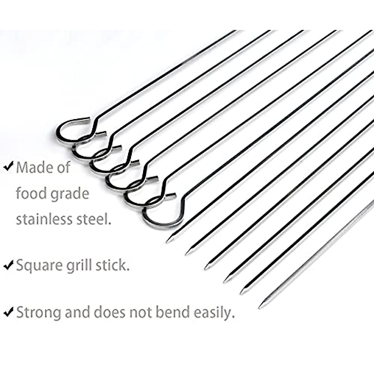 12 inch Barbecue Skewers Metal BBQ Sticks,12Pack Stainless Steel Square Skewer,Kebob,kabob Sets for Grill Outings Cooking (BBQ Skewers Square 12inch-12p)