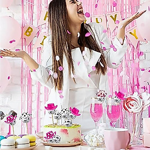 48Pcs Disco Cowgirl Cake Decoration, 24Pcs Disco Ball Cup Toppers 24Pcs Mini Pink Cowgirl Hats Cow Print Cowboy Hats Westen Cowgirl Party Favor Birthday Table Decor