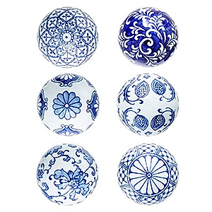 Ka Home Blue Porcelain Orbs Decorative Balls-Small Ceramic Spheres for Centerpiece or Individual Use-Ideal for Use in Tray, Bowl or Basket Decor-3 inches Each, Set of 6