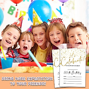 YQV 55th Birthday Invitations Cards, 4"x 6" White and Gold Confetti Birthday Party Invites with Envelopes for Party Decorations Supplies(20 Pieces) -D14