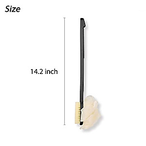 IMAVO Shower Body Brush,Dual-sided Bath Brush with Bristles and Loofah,Long Handle Back Scrubber for Shower,Anti Slip Back Washer for Skin Exfoliating,Suitable for Wet or Dry Brushing(Black)