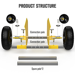 Moving Adjustable Dolly, 2 × 10" Heavy Duty Solid Rubber Tires Wheels 1000LBS Load Capacity for Panel/Slab/Plywood/Door/Granite/Drywall Material Handling and More - Yellow