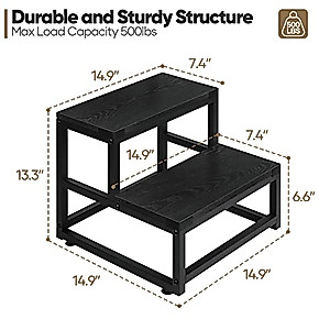 Wooden Step Stools for Adults Kids, Kitchen Step Stools, Heavy Duty 2 Step Stool, Bed Steps for High Beds for Adults, Foot Stool, Bathroom Stools, Hold Up to 500Lb