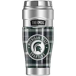 THERMOS Michigan State University Plaid STAINLESS KING Stainless Steel Travel Tumbler, Vacuum insulated & Double Wall, 16oz