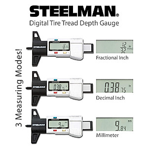 Steelman Digital Tire Tread Depth Gauge, 3 Modes - Fractional Inch, Decimal Inch, and Millimeter, Zeroable