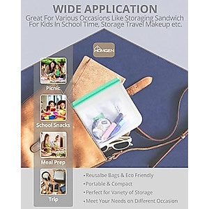 HOMGEN Reusable Storage Bags, 26Pcs BPA Free PEVA Fridge Reusable Storage Bags Leak Proof Resuable Freezer Bags, Reusable Gallon Bags, Reusable Sandwich Bags for Meat Fruit Veggies etc