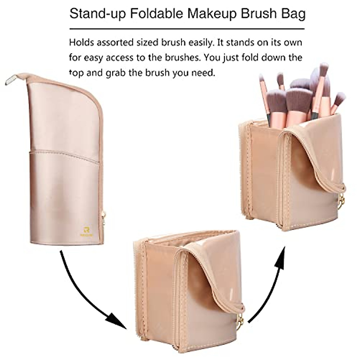 Makeup Brush Holder Organizer Bag Professional Artist Brushes Travel Bag Stand-up Makeup Cup Waterproof Dust-proof Brush Storage Pouch Case (Rose Gold)