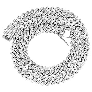 GOLD IDEA JEWELRY Hip Hop Heavy 14k Gold Plated /white gold Plated Full Iced Out Miami Cuban Link Chain Necklace / Bracelet 12MM (White Gold Plated, 20)