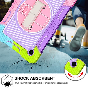 Hocase for Galaxy Tab A8 10.5" Case, with 360 Rotation Stand/Hand & Shoulder Strap, Heavy Duty Shockproof Rugged Rubber Hard Protective Case for Samsung Galaxy Tab A8 10.5" (2022) - Rainbow
