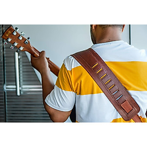 WerKens Genuine Leather Padded Guitar Strap 4" inch Wide Bass Straps Adjustable Length 43-54" Inches designed for Electric Acoustic Bass Guitars