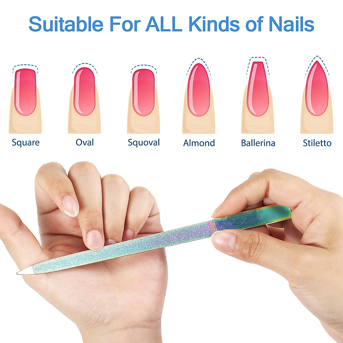 Mudder 3 Pieces Diamond Nail File Set for Women Men Stainless Steel Double Side Fingernail File Metal Sapphire Buffer Manicure Tool Natural Emery Boards Fingernail Care for Salon Home and Travel Use