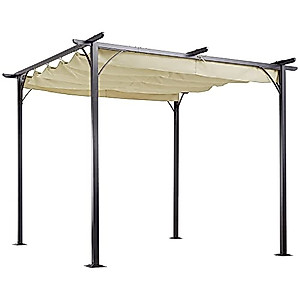Outsunny 10' x 10' Patio Retractable Pergola Canopy, Backyard Shade Shelter for Deck, Porch Party, Garden, Grill Gazebo, Beige