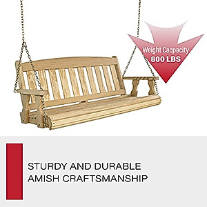 Amish Casual Heavy Duty 800 Lb Mission Treated Porch Swing with Hanging Chains (5 Foot, Unfinished)