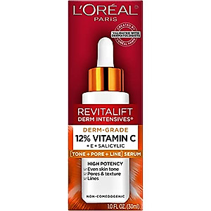 L'Oreal Paris Revitalift 12% Pure Vitamin C Serum, Vitamin E, Salicylic Acid, Moisturizing, Smoothing & Brightening, Non Greasy + Moisturizer Sample