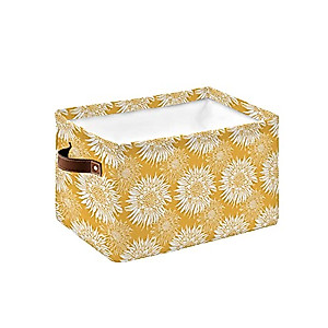 Floral Storage Bins for Organizing, Decorative Large Closet Organizers with Handles Cubes - 1 Pack Fabric Baskets for Shelves, Closets, Laundry, Nursery, Sunflower Flower Orange