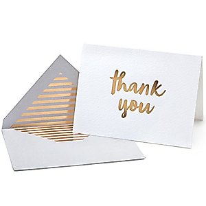Luxury Gold Foil Letterpress Thank You Cards and Gray Envelopes 20 Pack - Opie's Paper Company (Gold)