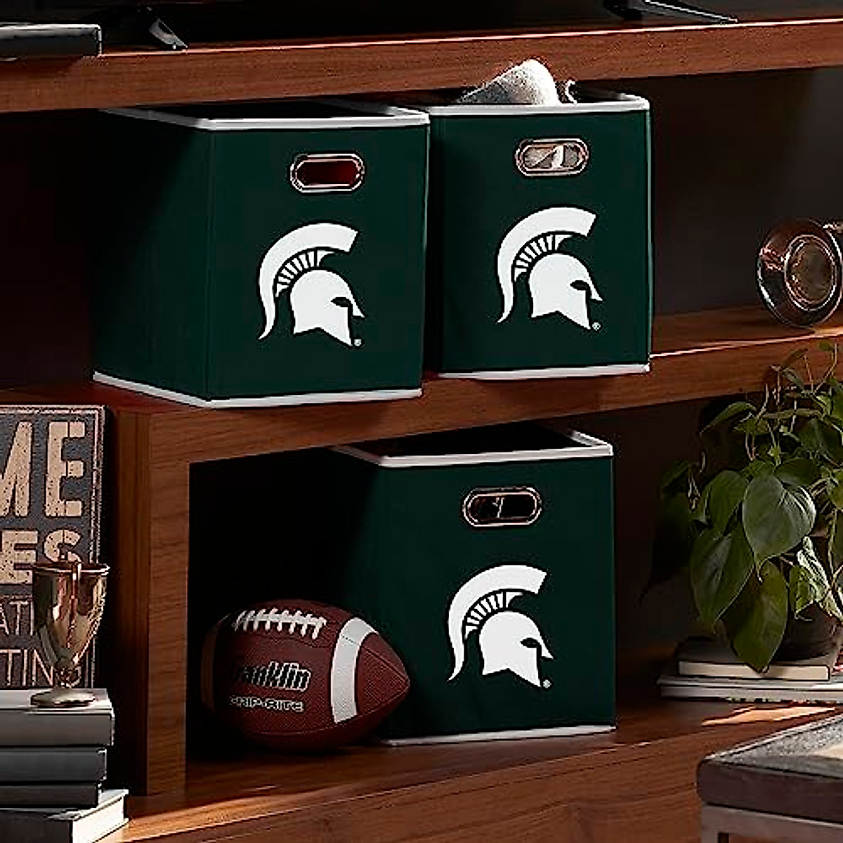 Franklin Sports NCAA Michigan State Spartans Collapsible Storage Bin - Made to Fit Storage Bin Shelf Organizers - 10.5" x 10.5"