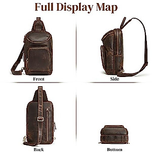 S-ZONE Sling Bag for Women Men Genuine Leather Vintage Crossbody Chest Bags Backpack Daypack Outdoor Travel