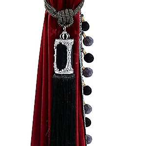 Luxury Pom Poms Curtain for Living Room Blackout Velvet 2 Panels Curtains Set Luxury Tassel Bedroom Curtains (Burgundy, (50W×84L)×2)