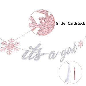 Snowflake Girl Baby Shower Banner Winter Party Decoration Its A Girl Letter Garland Pink Silver Supplies