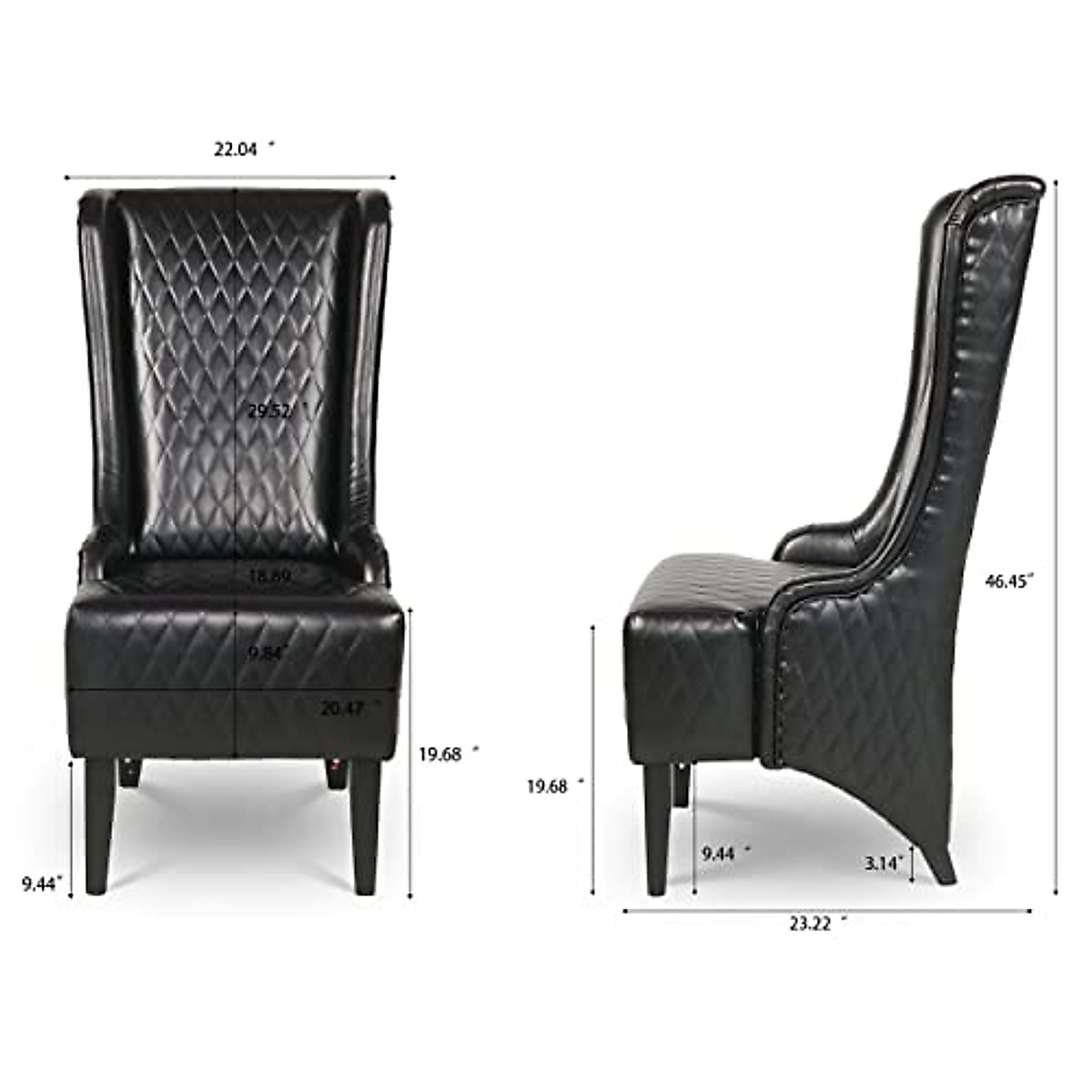 Yoluckea High Back Dining Chair, Retro Wing Back King Throne Chair Head Chairs for Dining Table, PU Leather Upholstered Accent Side Chair for Living Room Dining Room Bedroom, Black