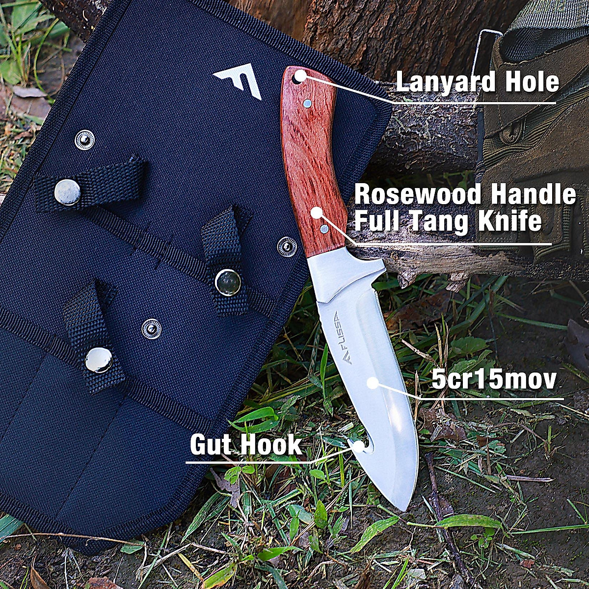 FLISSA Hunting Knife Set, Full Tang Hunting Knife with Sheath, 3-Pieces Fixed Blade Knife, Hunting Survival Knives For Outdoor, Camping, Bushcraft