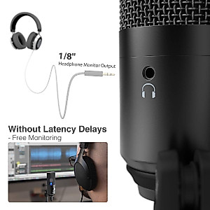 Fifine Podcast Microphone USB with Headphone Monitoring 3.5mm Jack and Pluggable USB Connectivity Cable for Computer,PC,Mac/Windows,Recording Voice Over, Streaming Twitch/Gaming/YouTube/Discord-K670B
