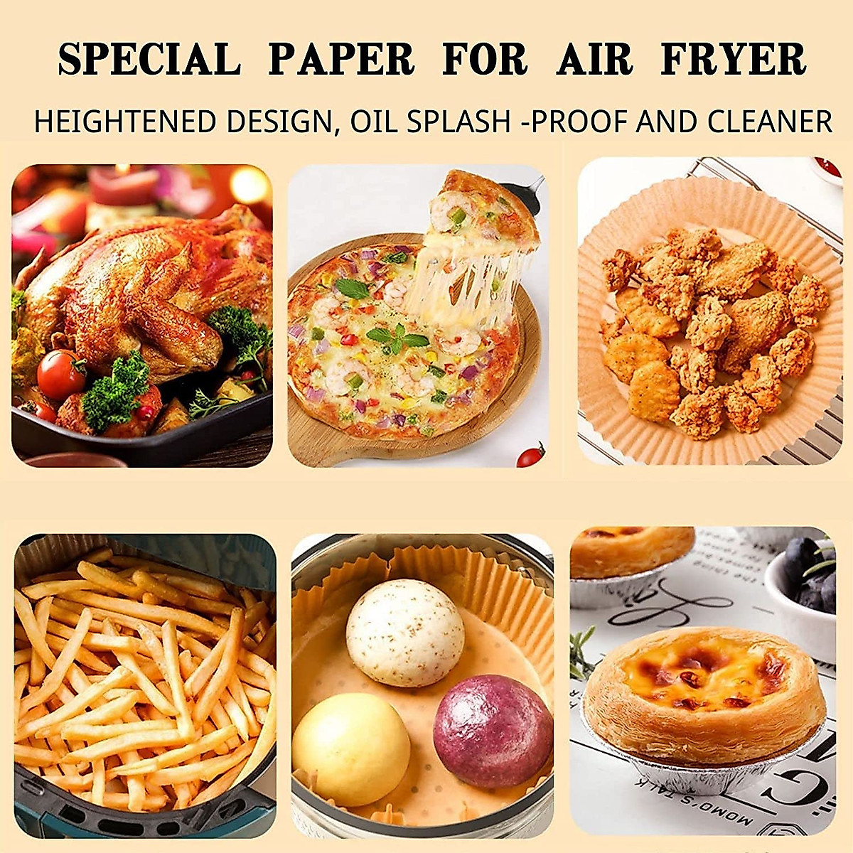 Air Fryer Paper Liners, 100PCS Non-stick Disposable Parchment Sheets for Baking, Food Grade Liner for Baking Roasting Microwave (7.9inch-Round)