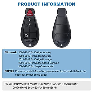 ECCPP Keyless Entry Remote for Chrysler 300 for Town & Country for Dodge for Journey for Charger for Grand Caravan for Jeep for Grand Cherokee 08-12-1pc