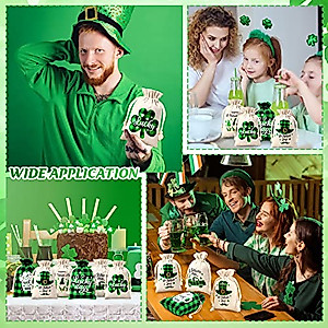 24 Pcs St Patrick's Day Gift Bag with Drawstring Shamrock Cotton Treat Bags Candy Pouch Sacks Irish Party Favor Bag Green Plaid Pouch Bag for Saint Patrick's Day Irish Party Supplies (5 x 7 Inch)