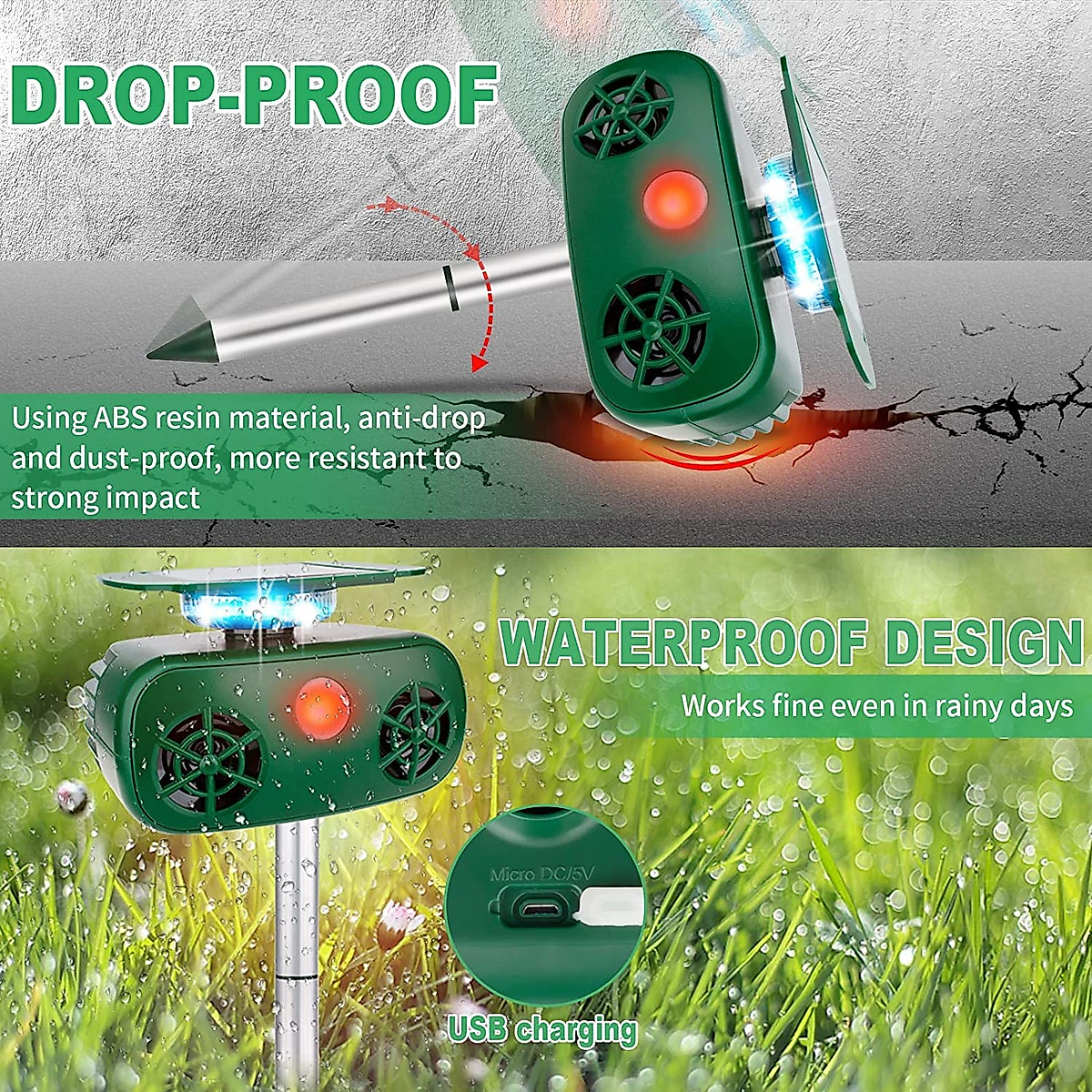 Animal Repellent Ultrasonic Outdoor, New Solar Animal Repeller, Animal Repeller Motion Activated Waterproof, Solar Ultrasonic Animal Repeller with Motion Sensor & Flash Lights for Yard Garden Farm