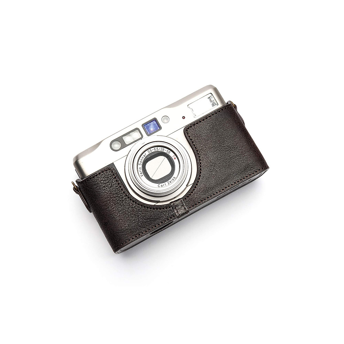 Contax TVS II Case, BolinUS Handmade Genuine Real Leather Half Camera Case Bag Cover for Contax TVS II Camera with Hand Strap (Coffee)