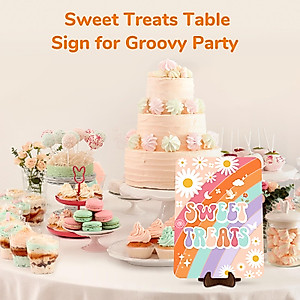 WenmthG Hippie Birthday Party Decorations Acrylic Sweet Treats Sign- 8.3x 11.7 Inch Groovy Table Sign with Stand Daisy Retro Hippie Groovy Party Centerpiece for Birthday Party Event Gift Table Decor