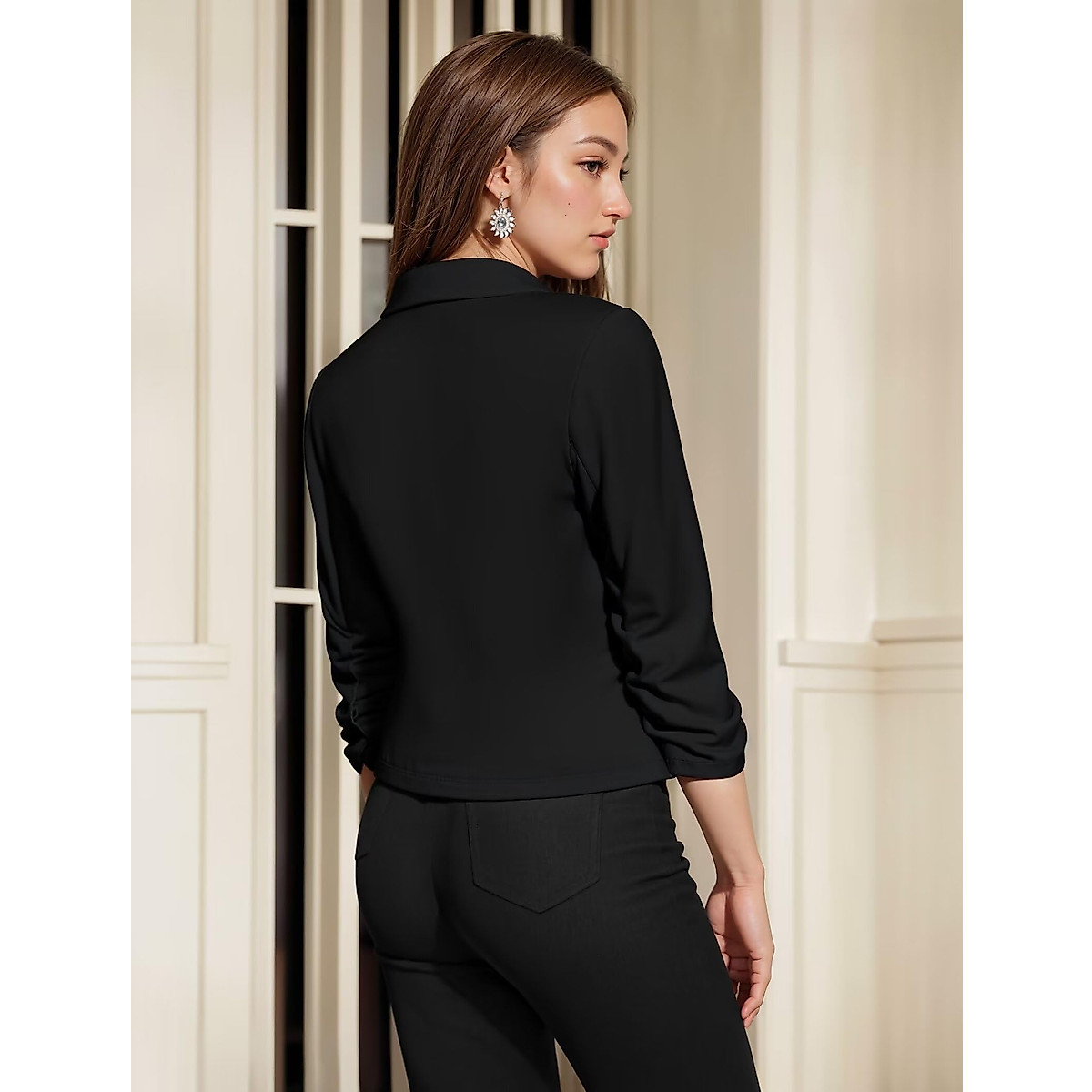 Hybrid & Company Women Premium Nylon Ponte Office Blazer JK1131 1073T BLACK L